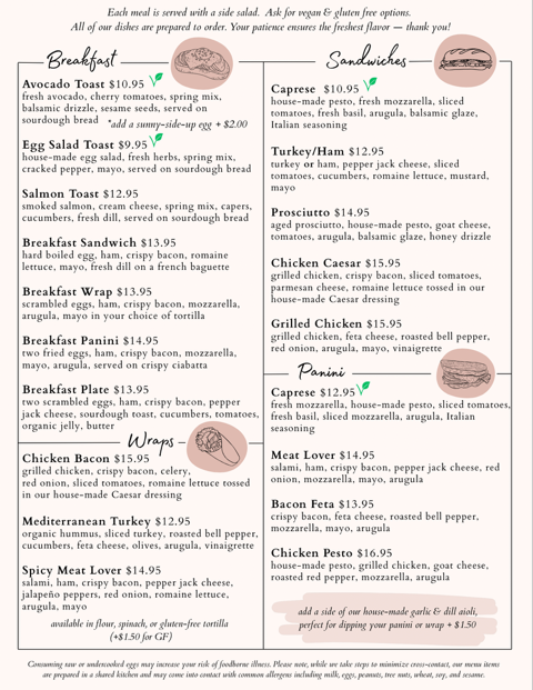 Breakfast & Lunch Menu Venice FL | Mila&Mocha Cafe